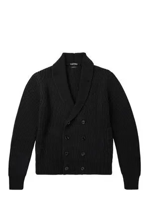 TOM FORD Shawl-collar Double-breasted Ribbed Cardigan - Black