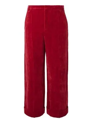 Valentino Garavani Cotton And Linen-blend Velvet Trousers - Red