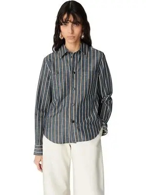 BOTTEGA  VENETA Cotton And Linen Stripe Shirt - Blue/khaki/black