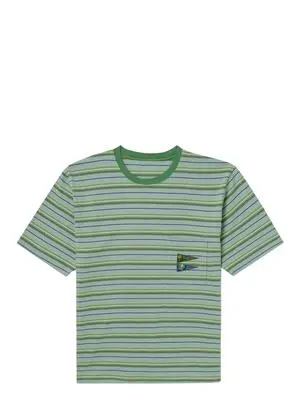 Kapital Logo-appliquéd Striped Cotton-jersey T-shirt - Green