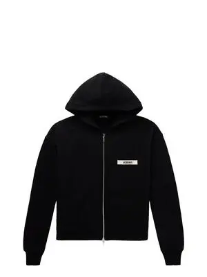 Jacquemus Logo-embroidered Cotton-jersey Zip-up Hoodie - Black