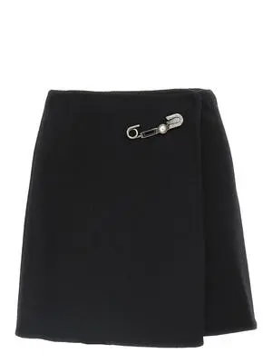 Ermanno Scervino Virgin Wool Mini Skirt With Jewel Pin - Black