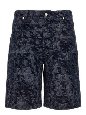Fendi Ff Jacquard Bermuda Jeans - Blue