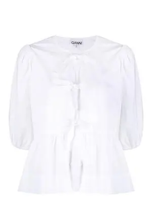 GANNI Cotton Peplum Blouse - White