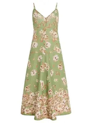 Cara Cara Mae Floral Linen Midi Dress - Green