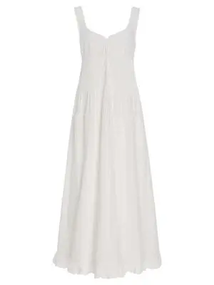 MIRROR PALAIS Pintuck Eyelet Cotton Maxi Dress