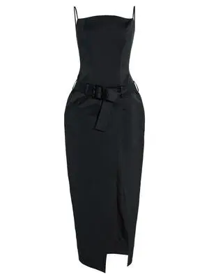 WIEDERHOEFT Julie Satin Midi Dress - Black