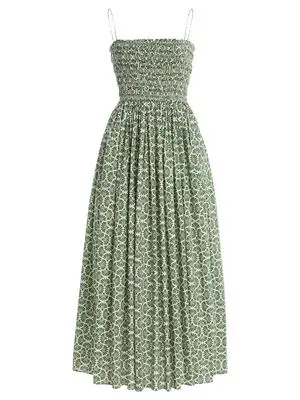 Matteau Shirred Cotton Midi Dress - Green