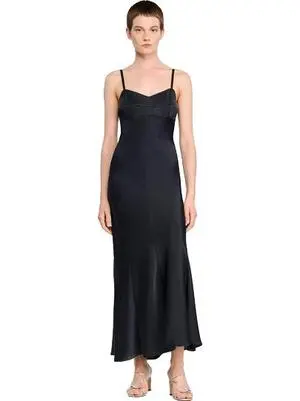 Sandro Satin-effect Maxi Dress - Blue / Navy