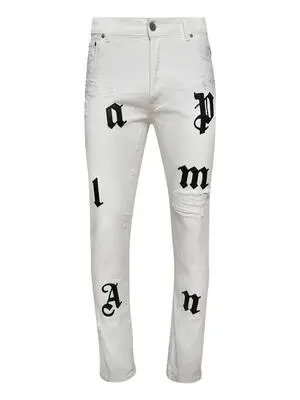 Palm Angels Regular Fit Jeans With Logo Patch - White