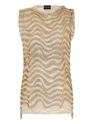 Giorgio Armani Mesh And Lurex Top With Rhinestone Embroidery - Red