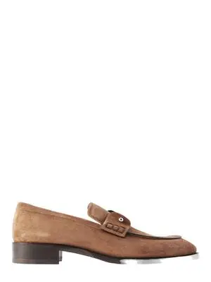 CHRISTIAN LOUBOUTIN Chambelimoc Embellished Suede Loafers Light Brown