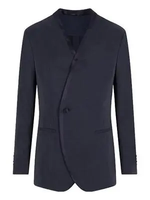 Giorgio Armani Asv Upton Line Washed Silk And Linen Blend Tuxedo Jacket - Blue