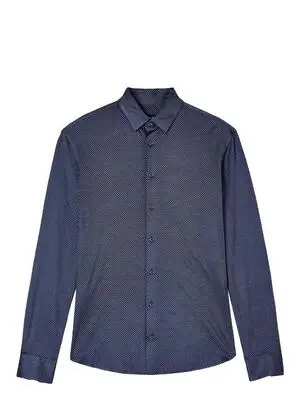 Giorgio Armani Slim-fit Micro-jacquard Silk And Cotton Jersey Shirt - Blue
