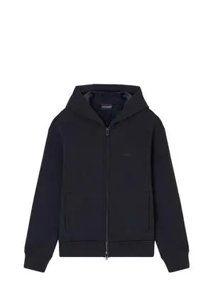 Emporio Armani Lyocell-blend Bonded Jersey Zip-up Hooded Sweatshirt - Navy