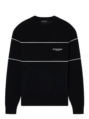 Emporio Armani Virgin-wool Jumper With Jacquard Logo - Black