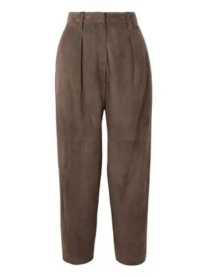Brunello Cucinelli Pleated Suede Tapered Trousers - Brown