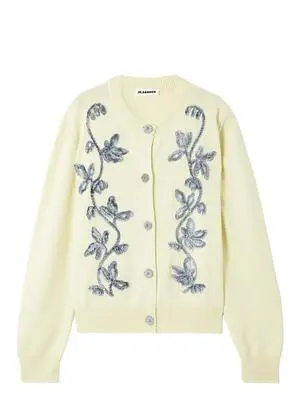 JIL SANDER Oversized Embroidered Wool Cardigan - Yellow