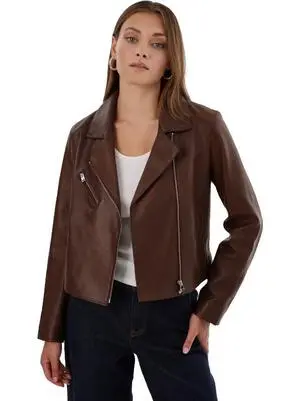 LAMARQUE Valeria Leather Biker Jacket - Brown