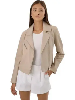 LAMARQUE LAMARQUE Valeria Leather Biker Jacket Stone