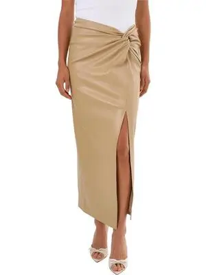 LAMARQUE Faux Leather Maxi Skirt - Wheat