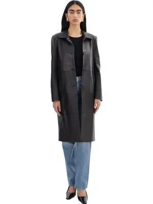 LAMARQUE Longline Leather Coat - Black