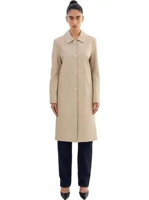 LAMARQUE Longline Leather Coat - Stone