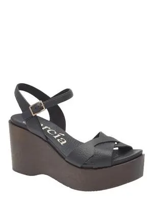 PEDRO GARCIA Dalys Ankle Strap Platform Wedge Sandal - Black Cervo