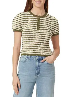 Habitual Stripe Pointelle Short Sleeve Sweater - Sage Stripe