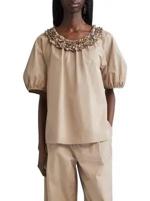 Max Mara Oriana Ruffle Neck Cotton Top - Turtledove