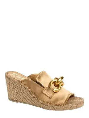 PEDRO GARCIA Oliveta Platform Wedge Sandal - Brulee Satin-gold