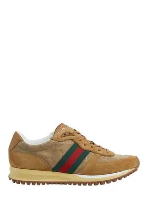 Gucci Suede And Nylon Sissima Retro Sneakers - Brown
