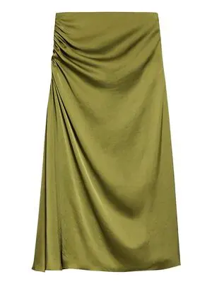 Theory Satin Midi Skirt With Ruching - Avocado