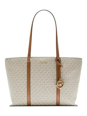 Michael Kors Temple Monogram Logo Tote Vanilla/ac