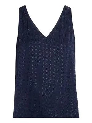 UNGARO Sleeveless Rhinestone Blouse Midnight Blue