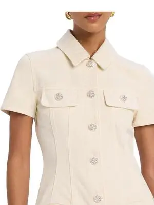 SELF-PORTRAIT Structured Denim Mini Dress - White