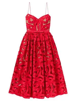 SELF-PORTRAIT Bow Embroidered Midi Dress - Red