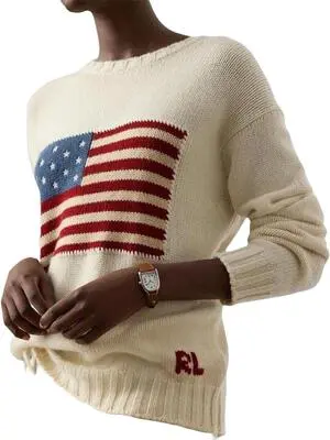 Ralph Lauren Iconic Flag Cashmere Sweater - Cream