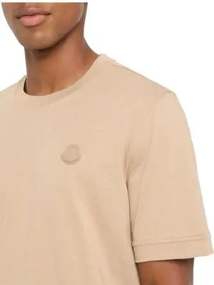Moncler Apos;s Leather Logo Crewneck T-shirt - Beige