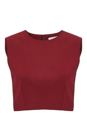 Carolina Herrera Bi-stretch Wool Cropped Tailored Top - Red