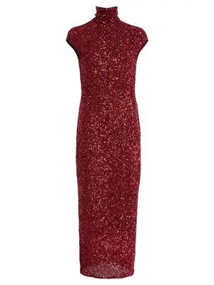 CARLA ZAMPATTI Crushed Sequin Midi Dress - Red