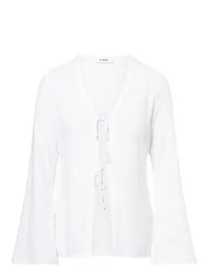 4TH & RECKLESS Flared-Cuffs Woven Top White