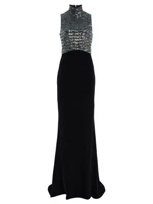 CARLA ZAMPATTI Sequined Velvet Halter Gown - Black