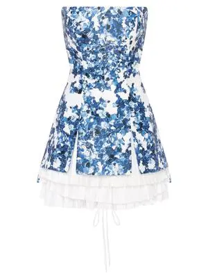 MILLA Strapless Floral Print Mini Dress - Blue Hydrangea Mini
