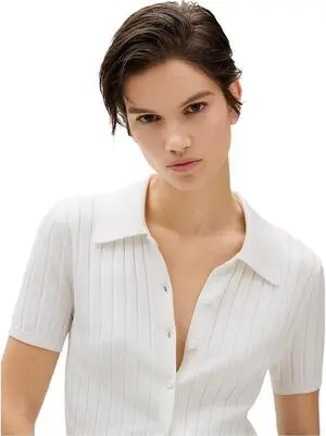 Calvin Klein Ribbed Crop Polo Sweater - Brilliant White
