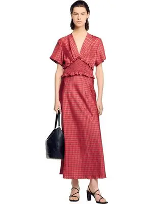 Sandro Satin Scarf Print Maxi Dress - Red / Pink