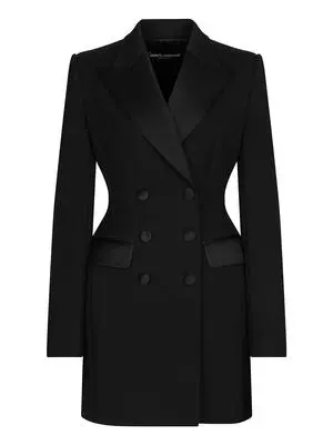 Dolce & Gabbana Long Double-breasted Stretch Wool Tuxedo Jacket - Black