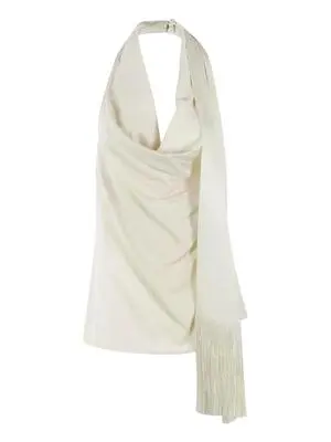 ISABELLE BLANCHE Draped Fringe-detail Top - Neutrals