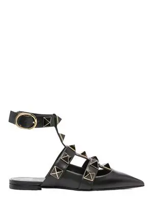Valentino Garavani Roman Stud Pointed-toe Ballerina Flats - Black