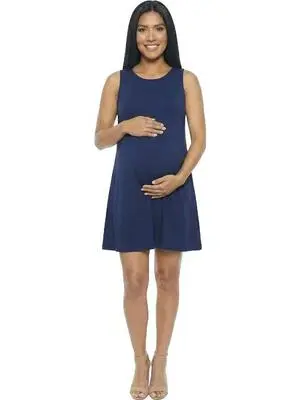 24SEVEN COMFORT APPAREL Maternity Mini Shift Dress - Navy